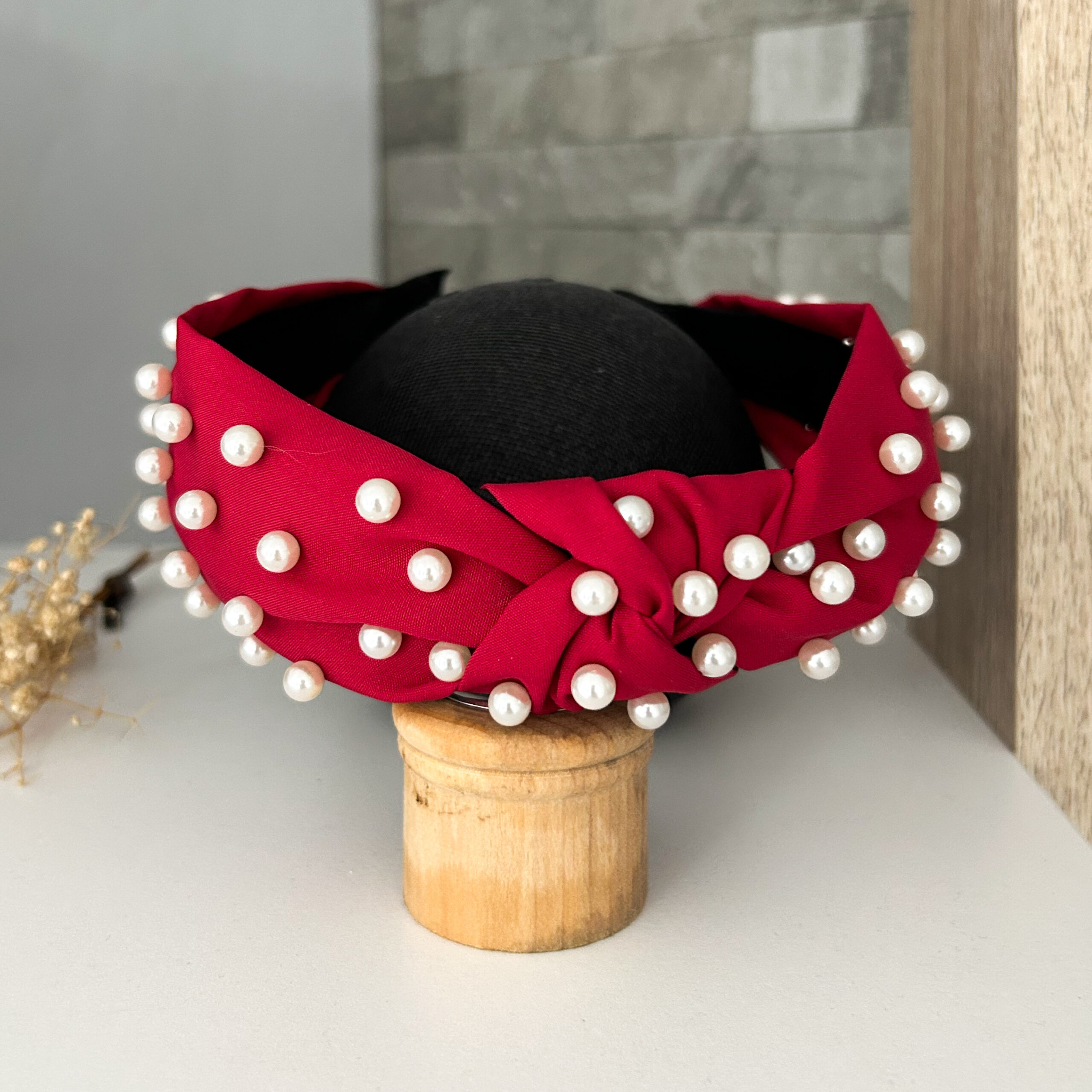 Knotted alice band- red pearl – Oh So Thankful